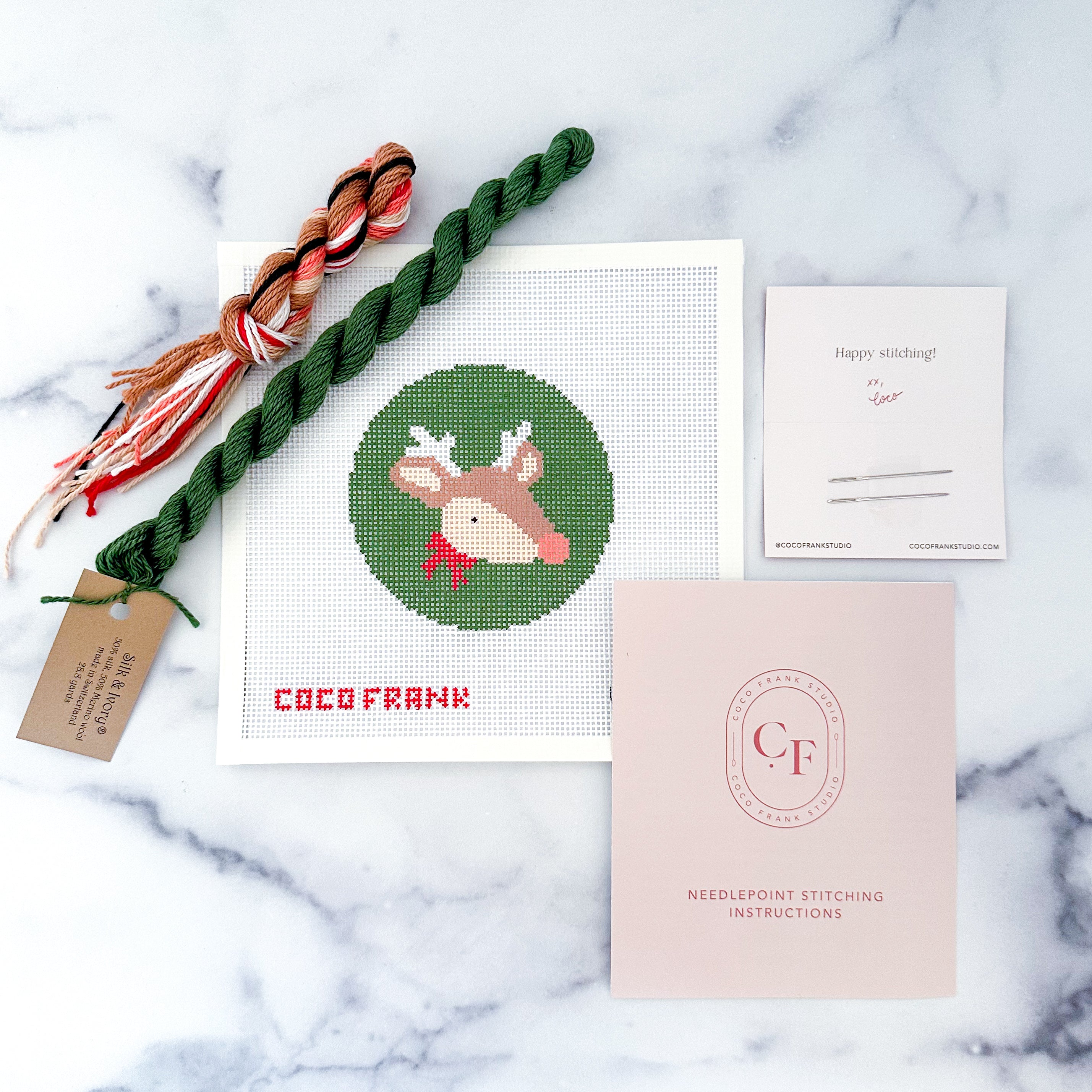 Reindeer Needlepoint Canvas Kit – Coco Frank Studio