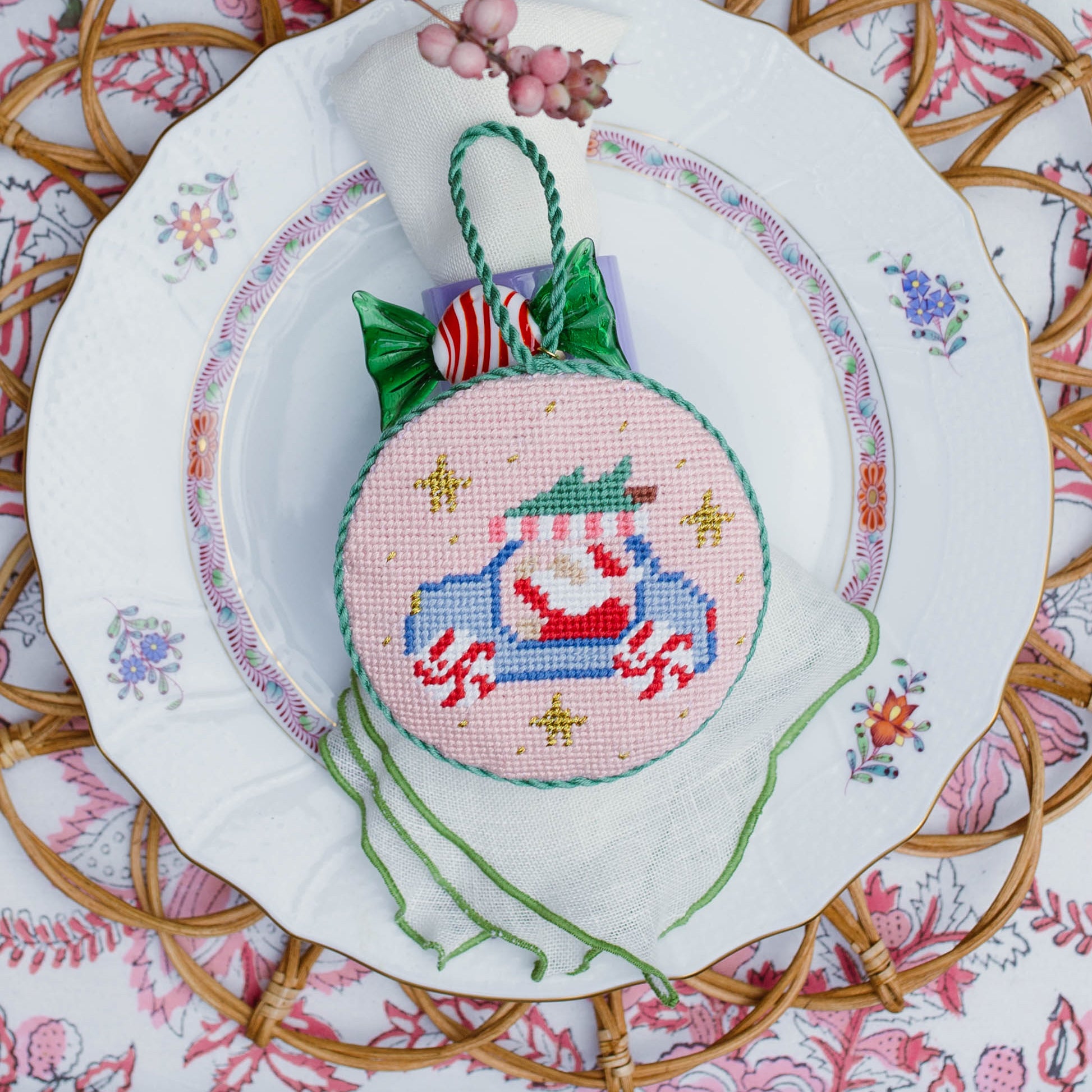 Coco Frank x Calder Clark Santa Jolly (Finished Needlepoint Ornament ...