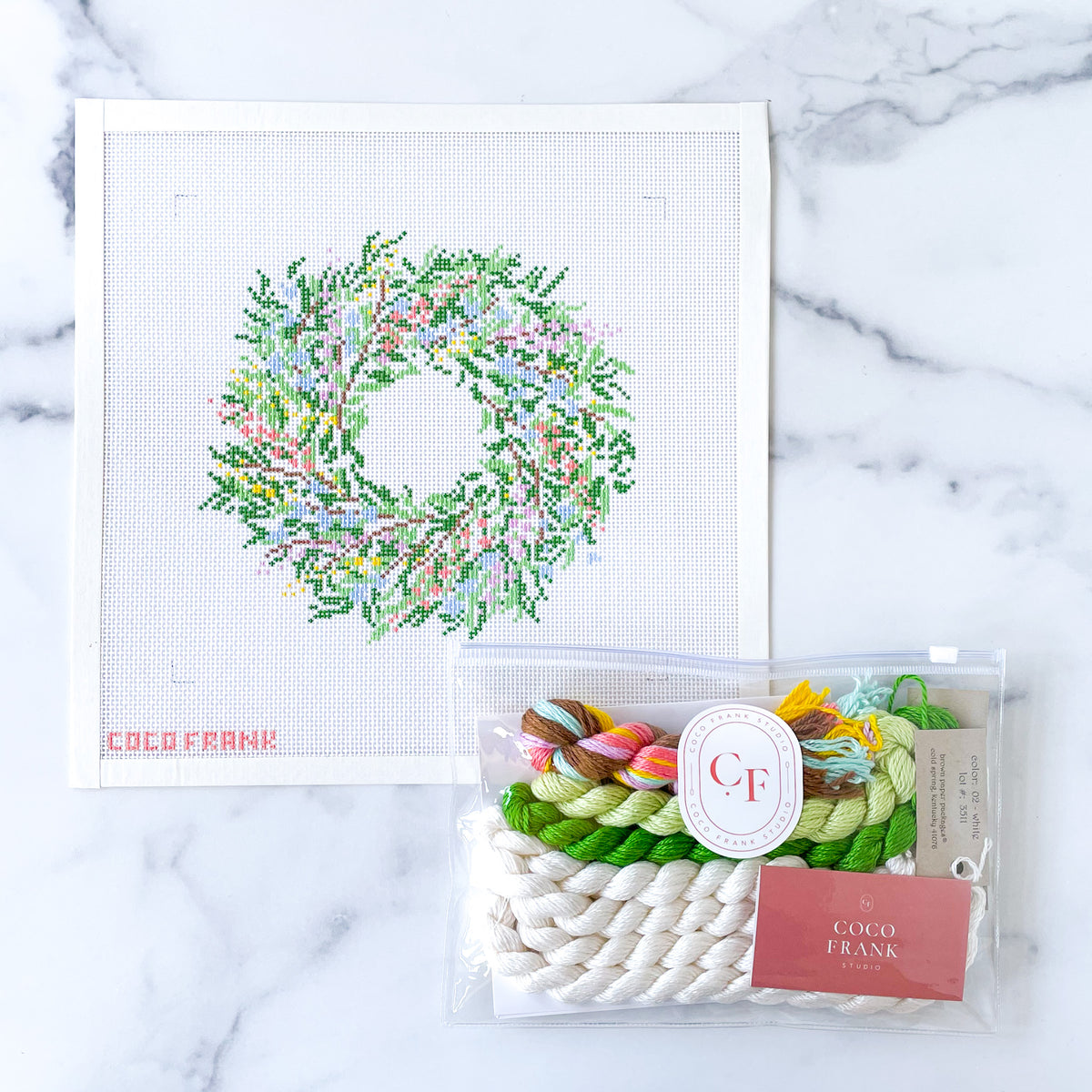 Floral Wreath Needlepoint Canvas Kit – Coco Frank Studio