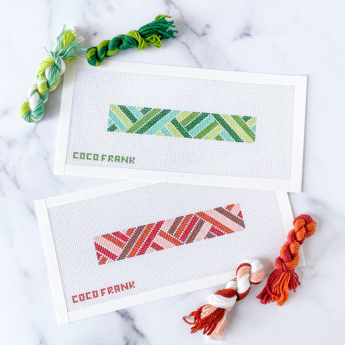 Diagonals Keychain Green Needlepoint Canvas Kit – Coco Frank Studio