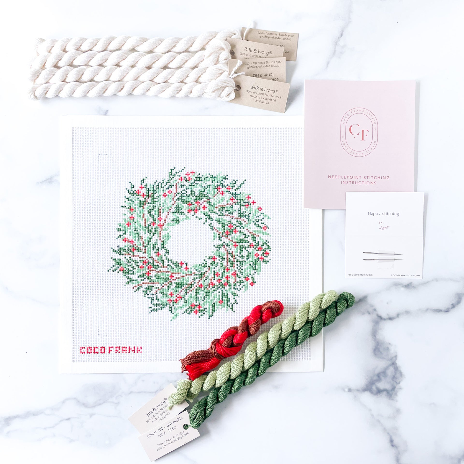 Holiday Wreath Needlepoint Canvas Kit – Coco Frank Studio